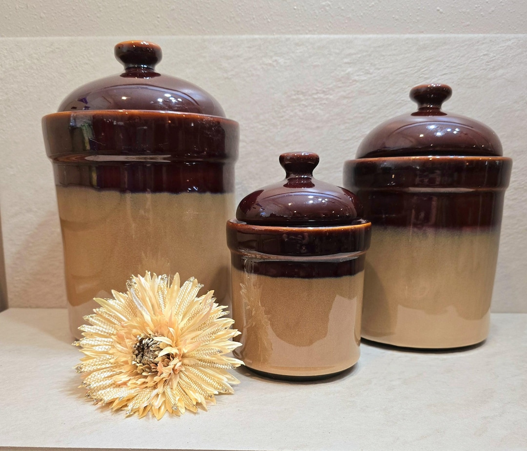 Vintage Sango Nova Brown Stoneware Canister Set of 3 - Etsy