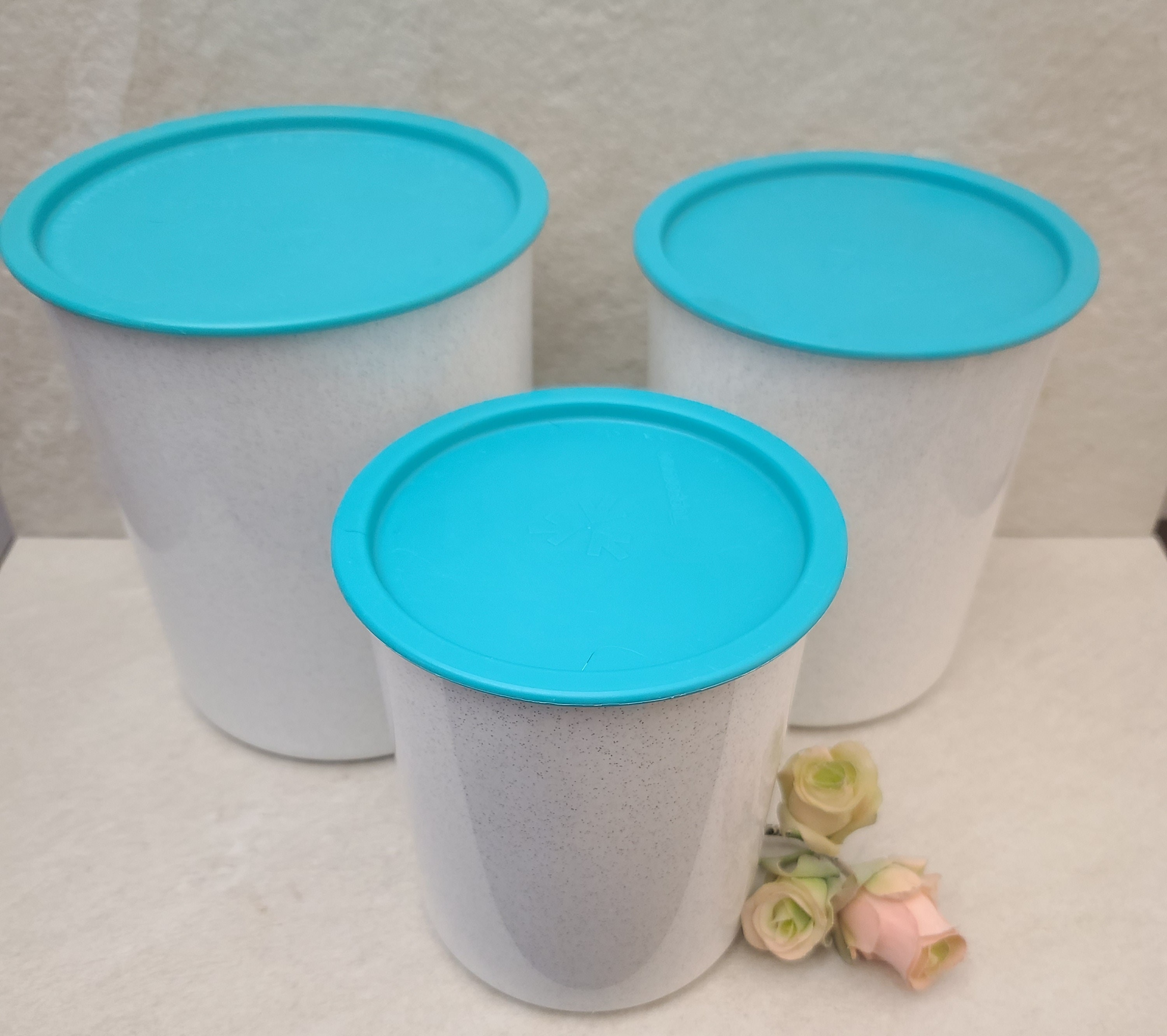 Vintage Tupperware One Touch Canisters Set of 3 Teal and White Specked ...