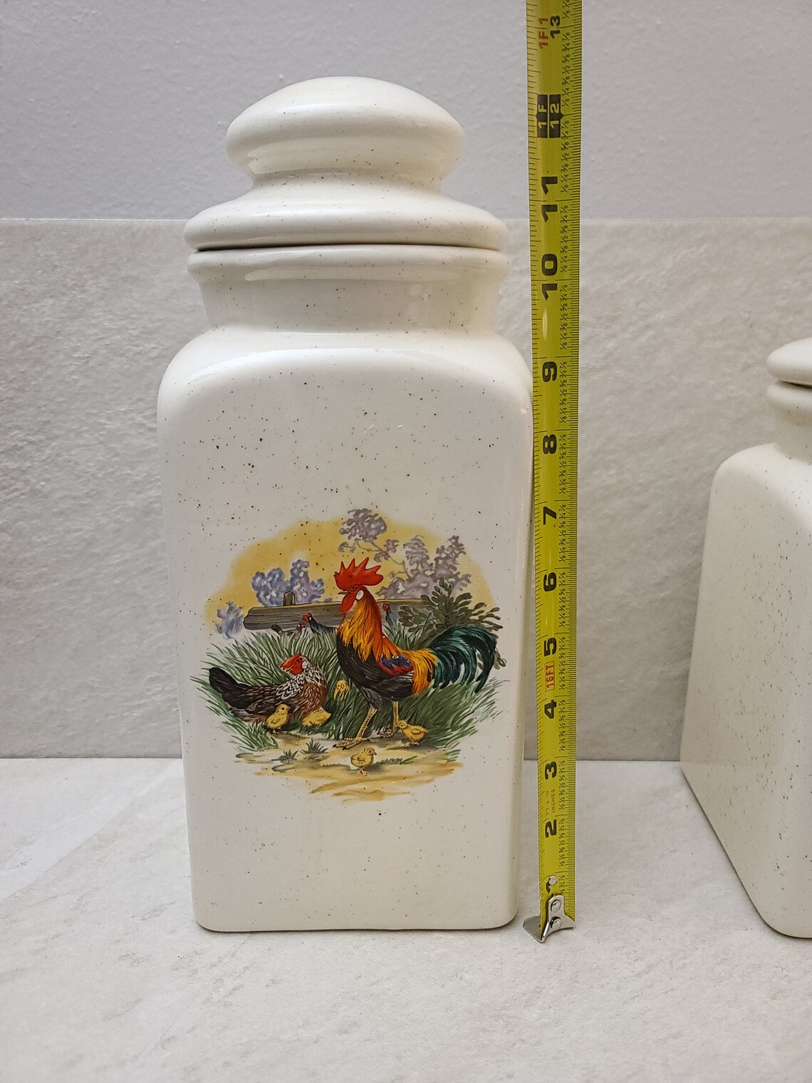 Vintage 1970's Rooster/chicken Ceramic Two Canisters With One Utensil ...