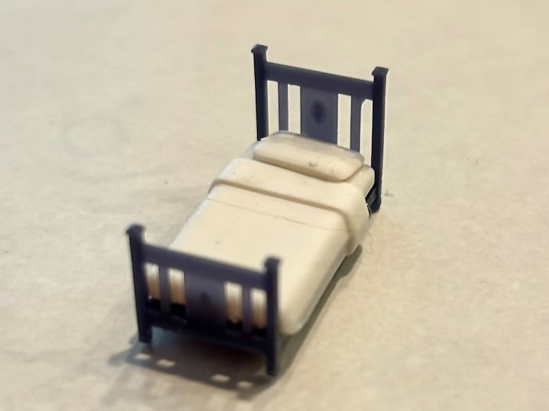3D Resin Printed HO Scale 1:87 Twin Size Bed Frame, Wood Slat Head and ...