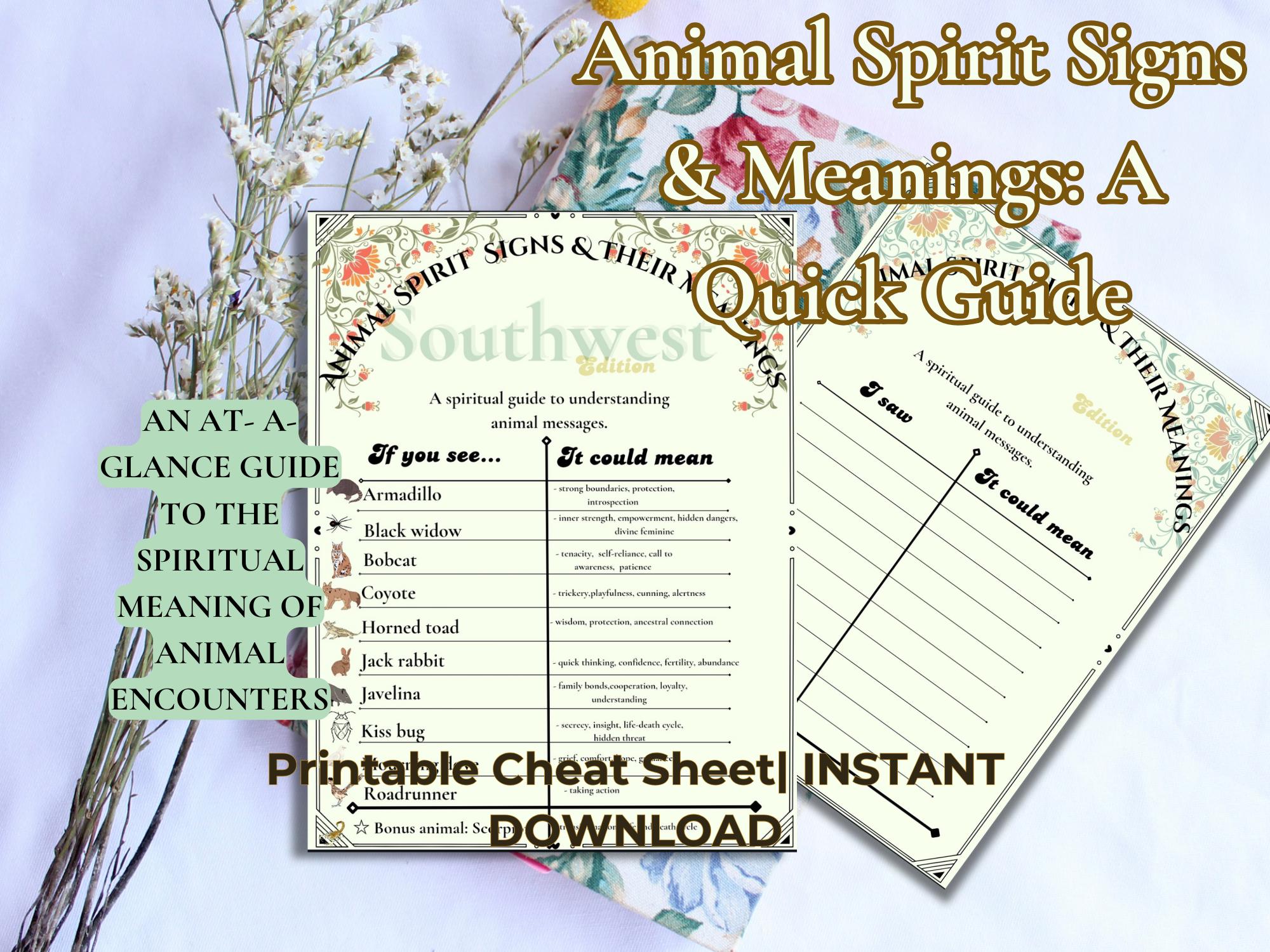 Animal Spirit Signs and Meanings | Printable Quick Guide | Instant ...