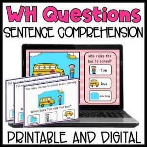 WH Questions Sentence Comprehension Task Cards With Visual Supports - Etsy