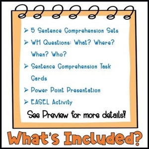 WH Questions Task Cards With Visuals - Sentence Comprehension Special ...