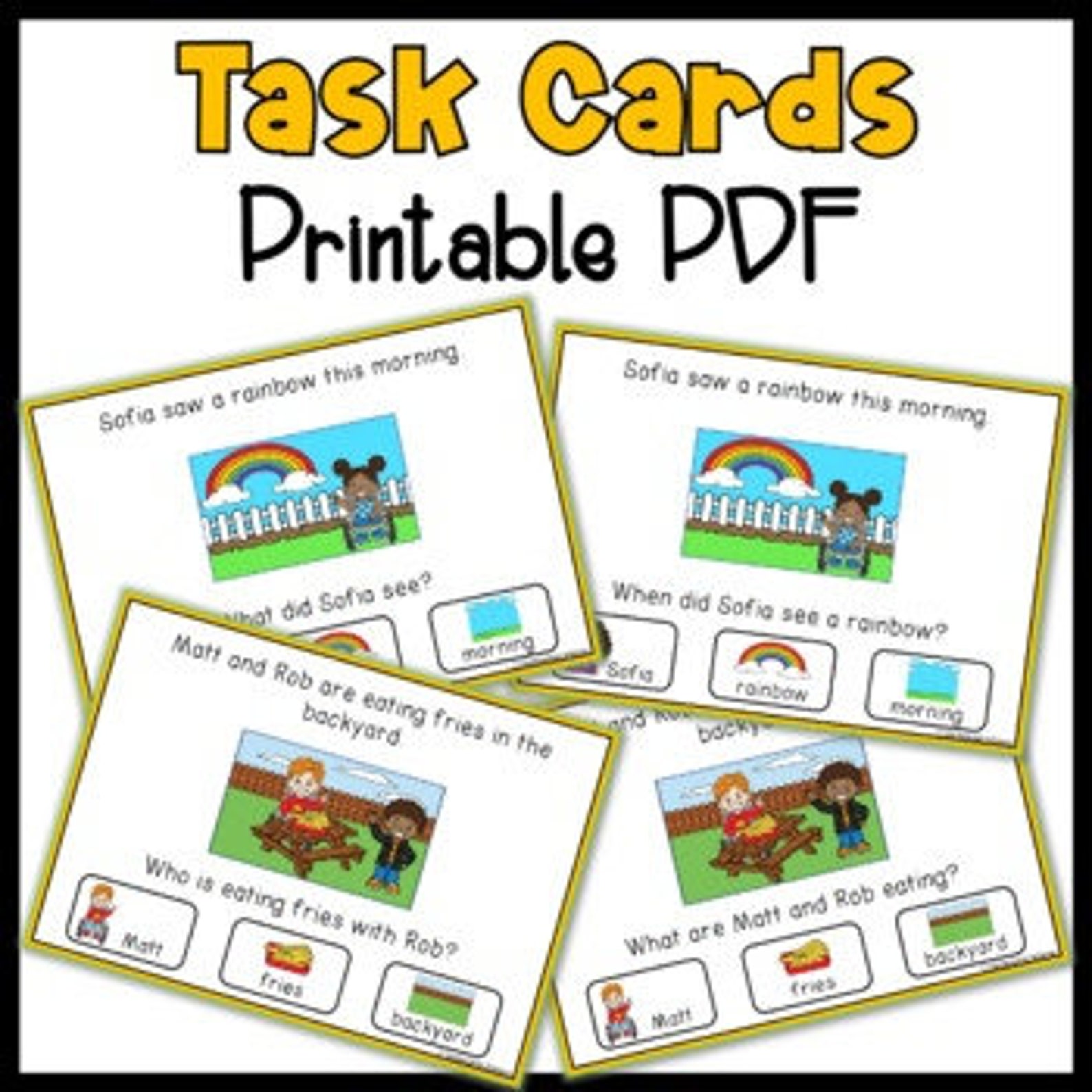 WH Questions Task Cards Sentence Reading Comprehension With Visual ...
