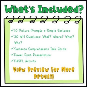 WH Questions Task Cards Sentence Reading Comprehension With Visual ...