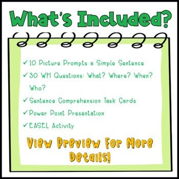 WH Questions Task Cards Sentence Reading Comprehension With Visual ...