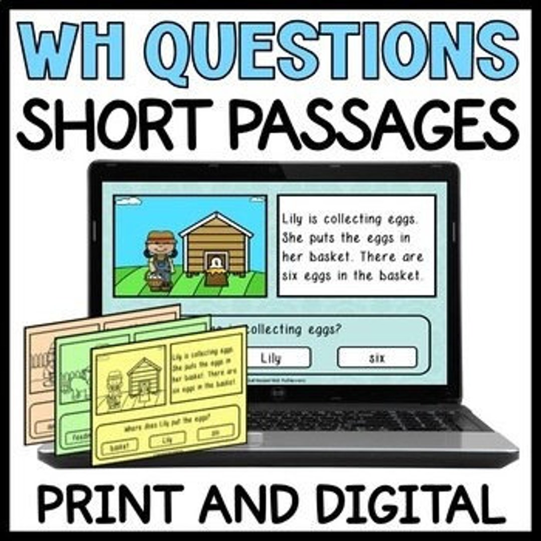 Short Stories WH Questions Task Cards | Reading Comprehension Passages ...