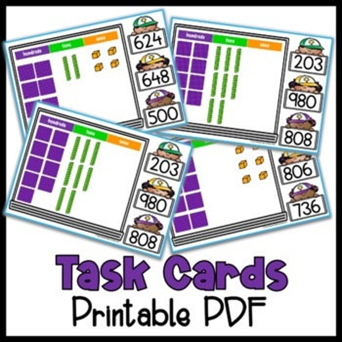 Place Value Hundreds Tens Ones Task Cards - Base 10 Blocks Activities ...