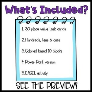 Place Value Hundreds Tens Ones Task Cards - Base 10 Blocks Activities ...