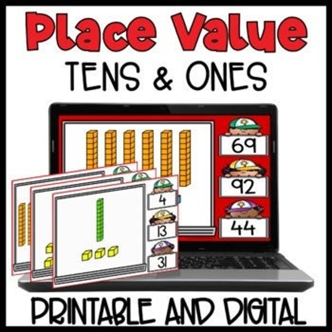 Place Value Tens Ones Task Cards - Represent Numbers to 100 Base 10 ...