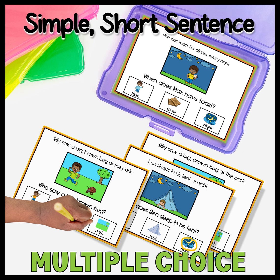 WH Questions Task Cards Sentence Comprehension With Pictures Visual ...