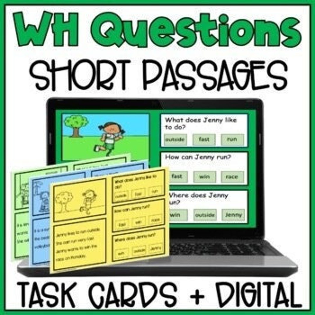 WH Questions Short Reading Comprehension Passages Task Cards 3 - Etsy