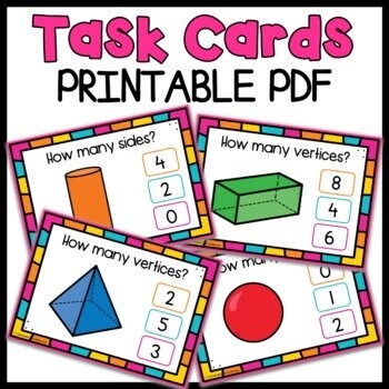 3D Shapes Attributes Count Sides and Vertices Task Cards | 3D Shapes ...