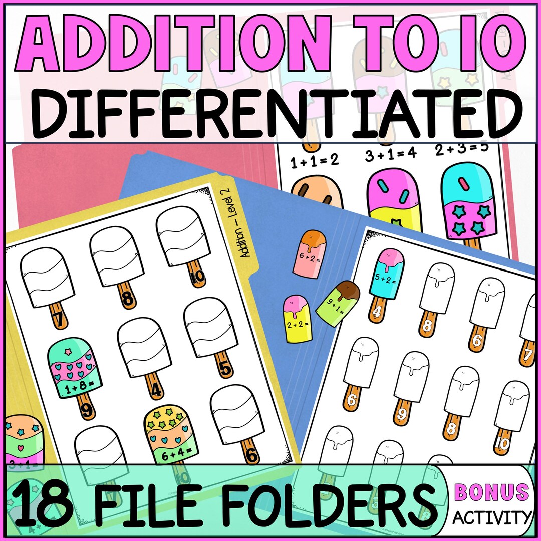Picture Addition to 10 Math File Folders | Differentiated Special ...