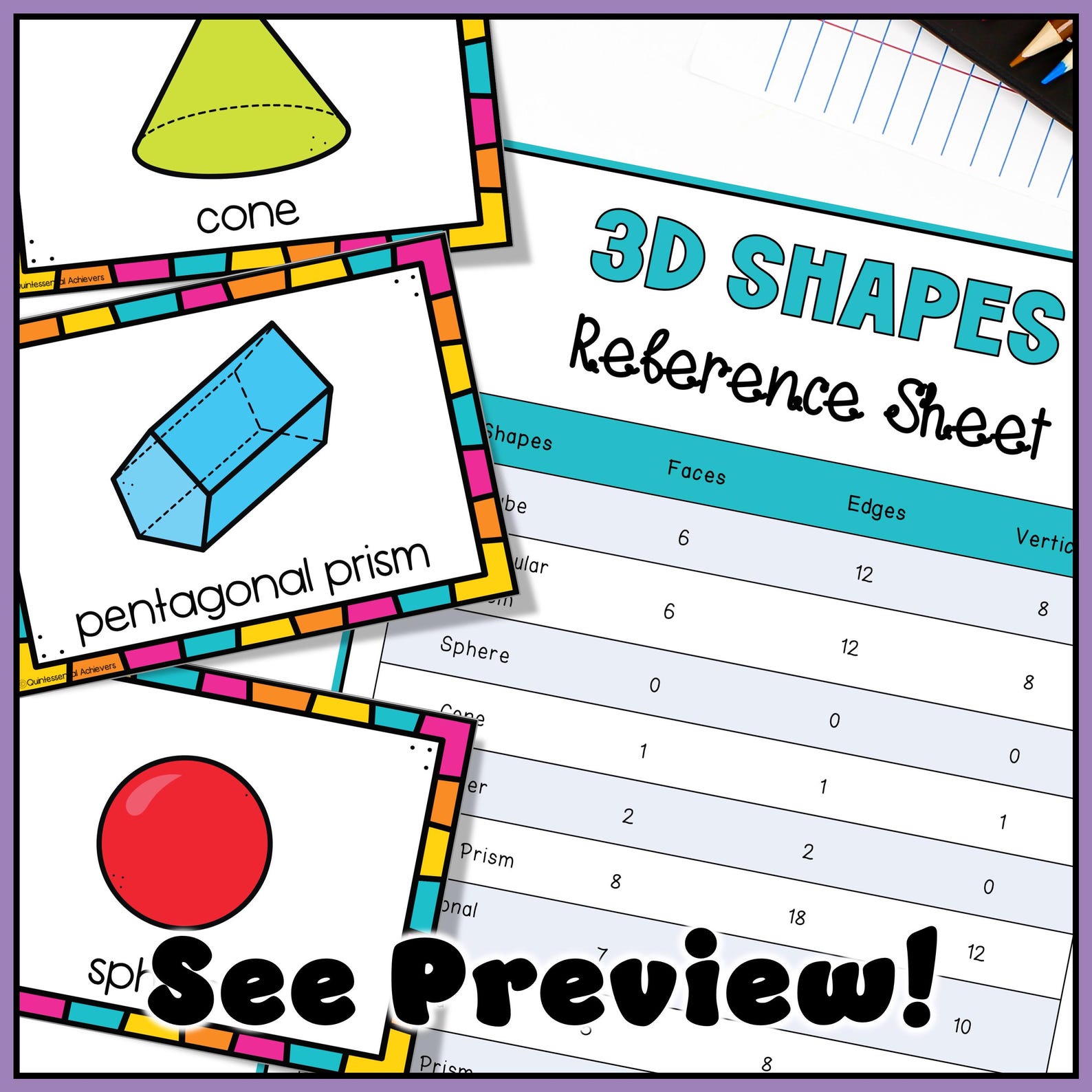 3D Shapes Attributes Task Cards | Edges, Faces, Vertices | Kindergarten ...