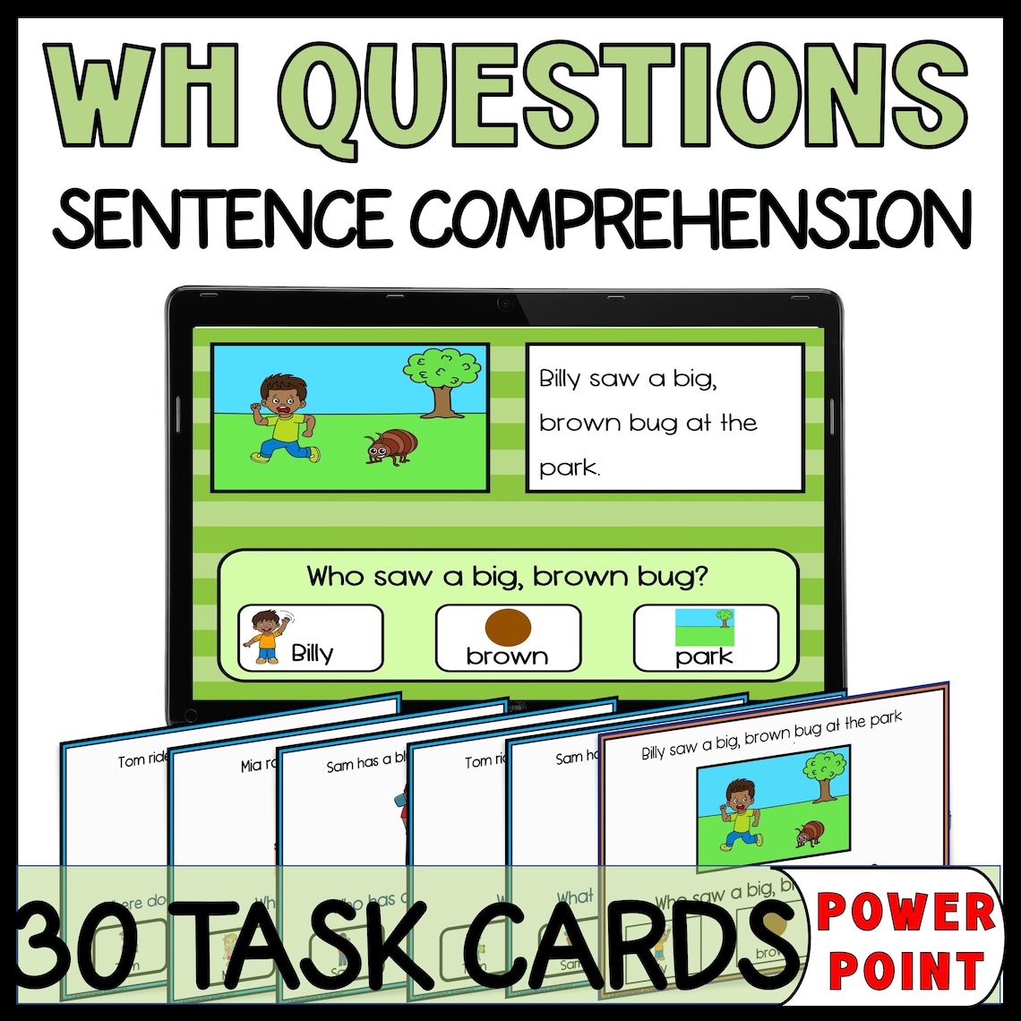 WH Questions Task Cards Sentence Comprehension With Pictures Visual ...