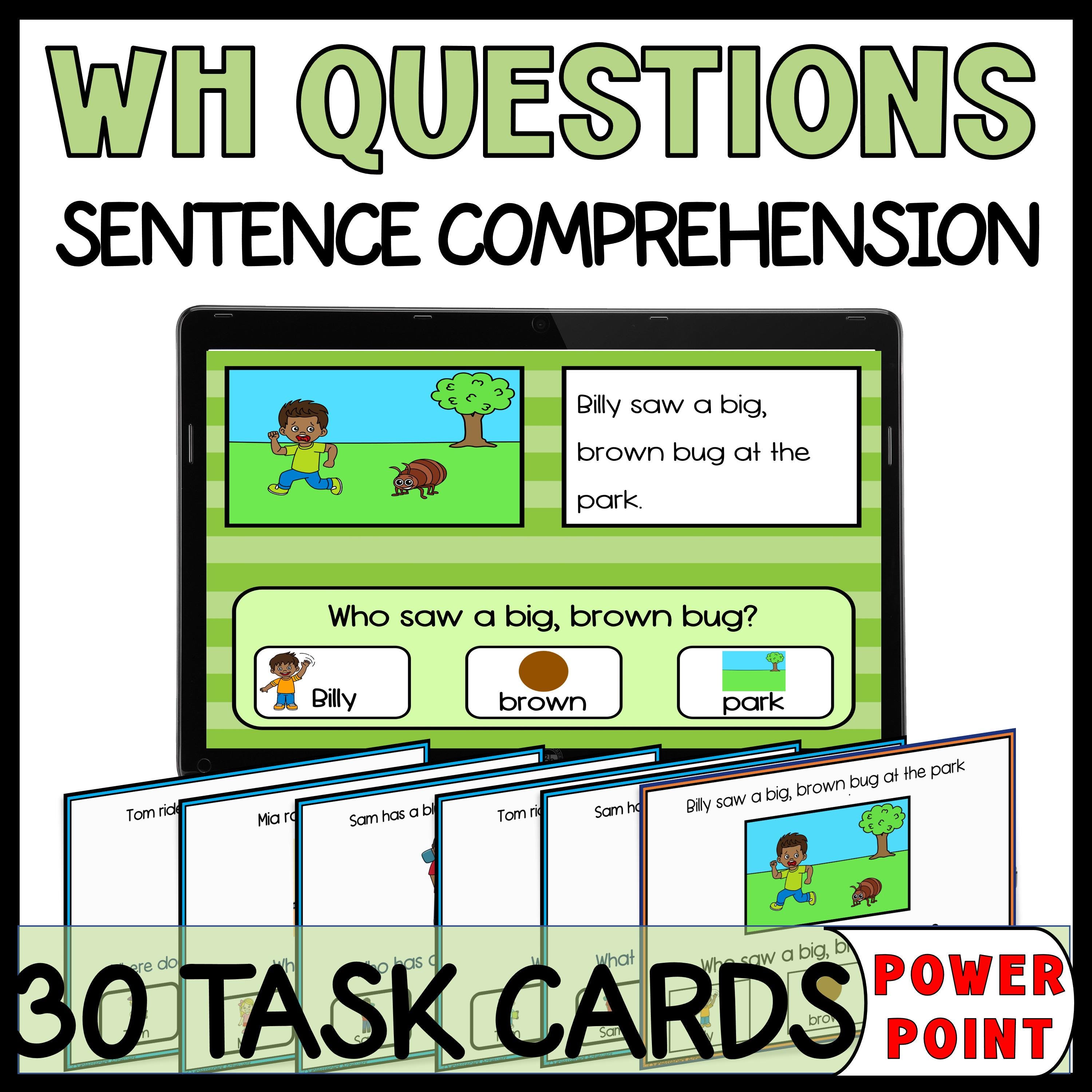 WH Questions Task Cards Sentence Comprehension With Pictures Visual ...