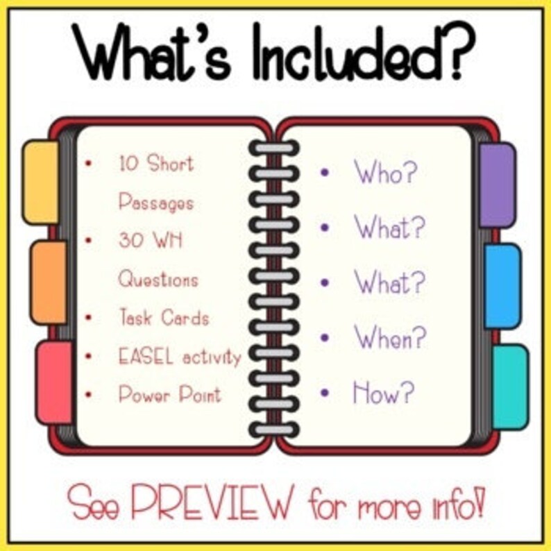 WH Questions Short Reading Comprehension Passages Task Cards 3 - Etsy