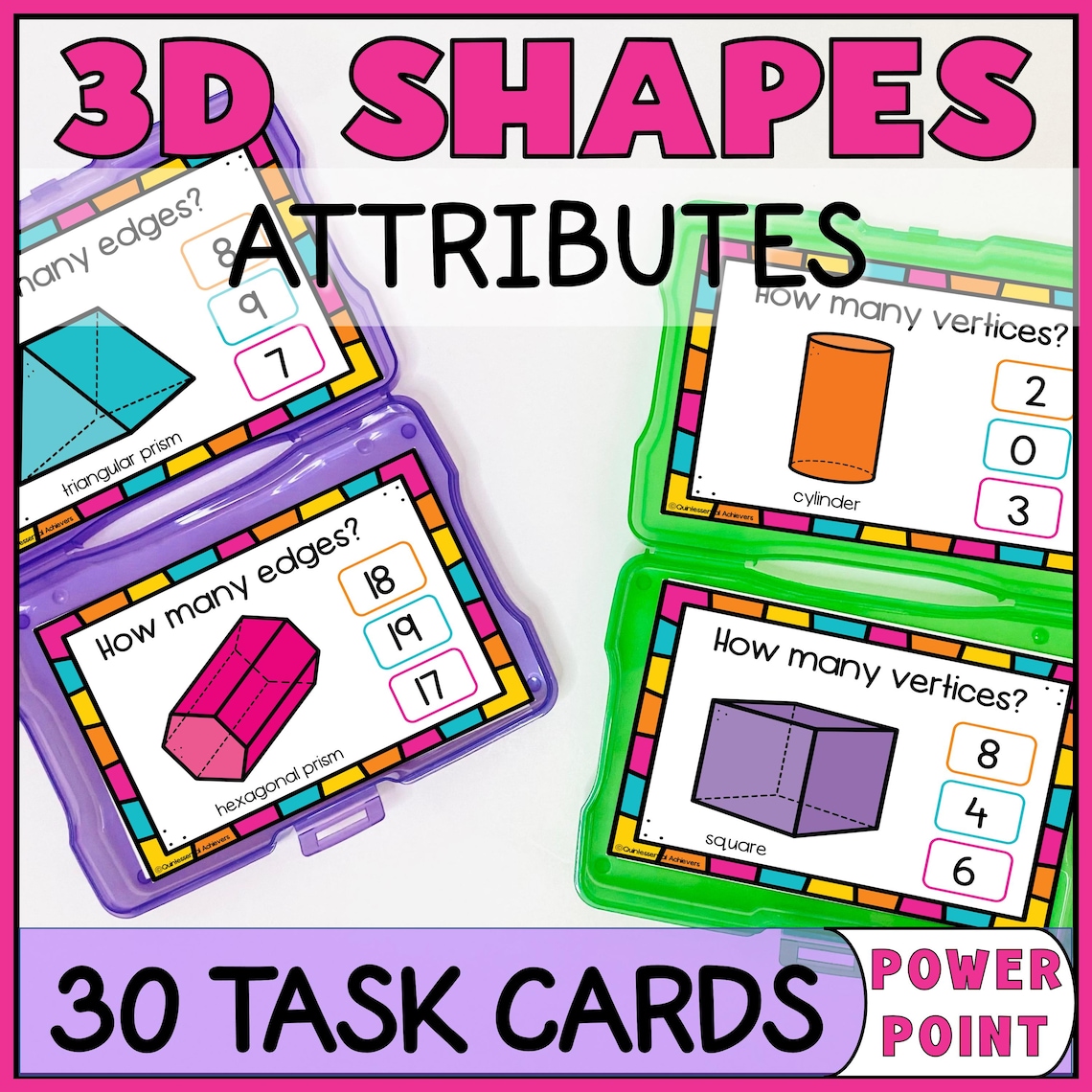 3D Shapes Attributes Task Cards | Edges, Faces, Vertices | Kindergarten ...