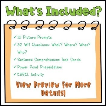 WH Questions Task Cards Sentence Comprehension With Pictures Visual ...