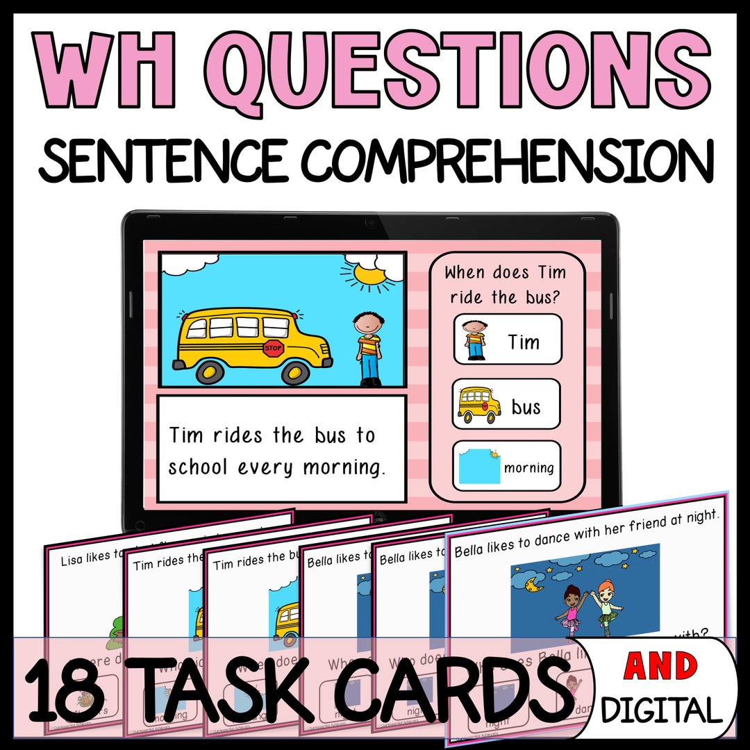 WH Questions Sentence Comprehension | Visual Supports Task Cards | SPED ...