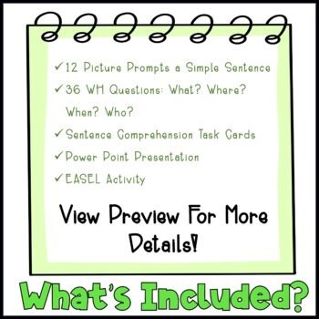 WH Questions With Pictures Task Cards - Sentence Reading Comprehension ...