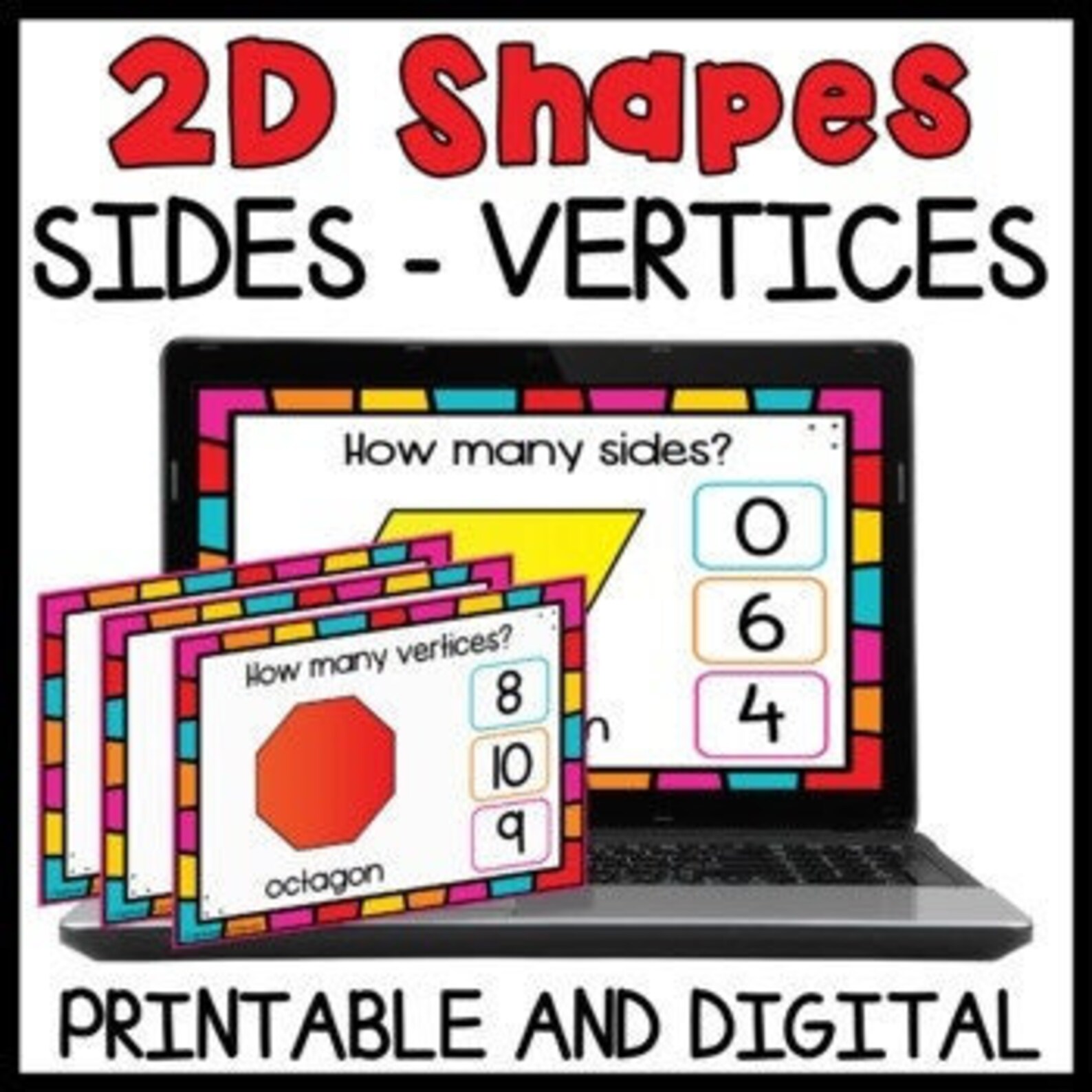 2D Shapes Sides and Vertices Task Cards Two Dimensional Shapes ...