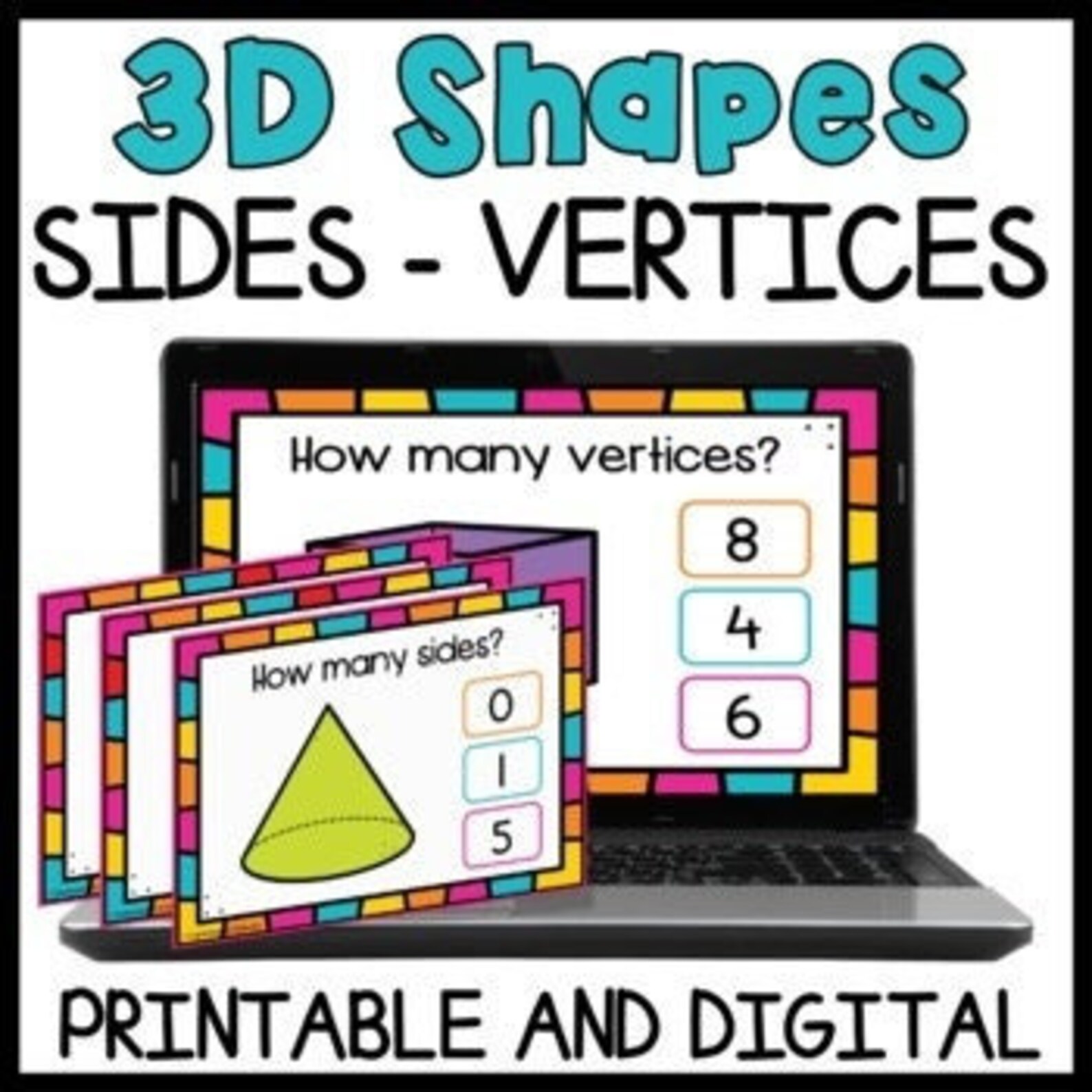 3D Shapes Attributes Count Sides and Vertices Task Cards | 3D Shapes ...
