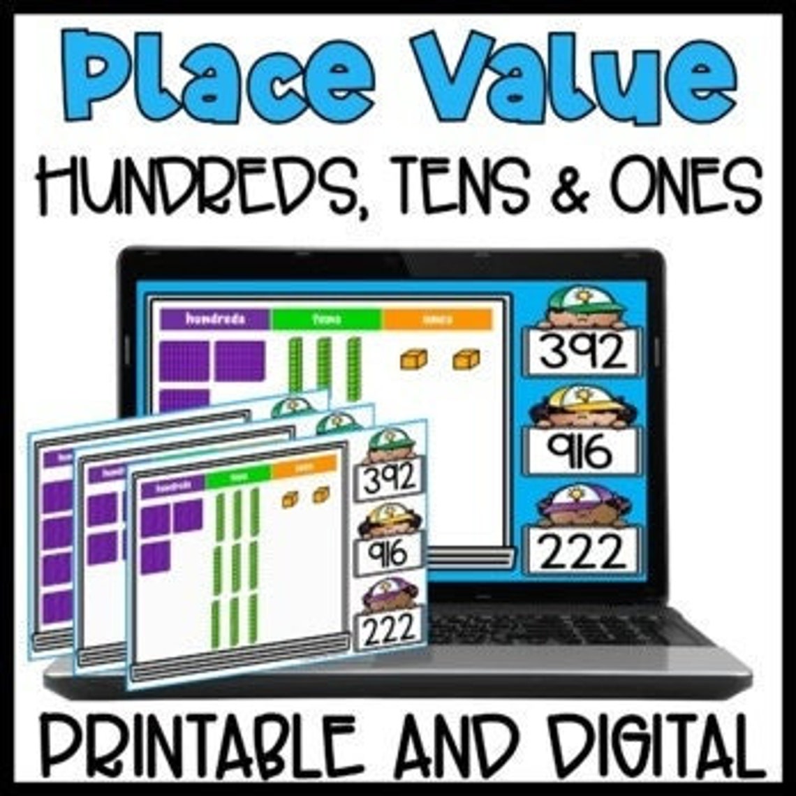 Place Value Hundreds Tens Ones Task Cards - Base 10 Blocks Activities ...