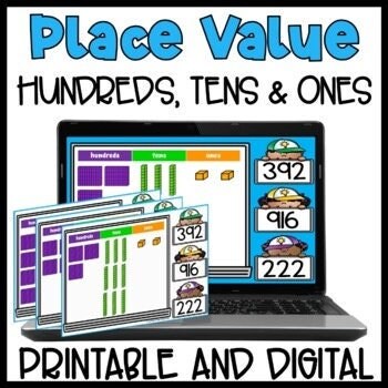 Place Value Hundreds Tens Ones Task Cards - Base 10 Blocks Activities ...