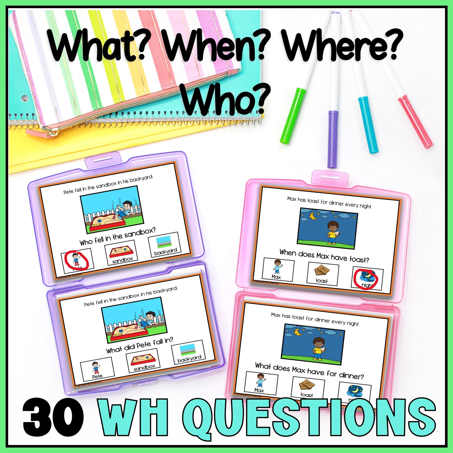 WH Questions Task Cards Sentence Comprehension With Pictures Visual ...