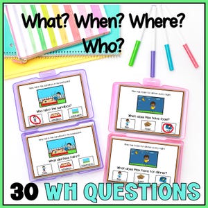 WH Questions Task Cards Sentence Comprehension With Pictures Visual ...