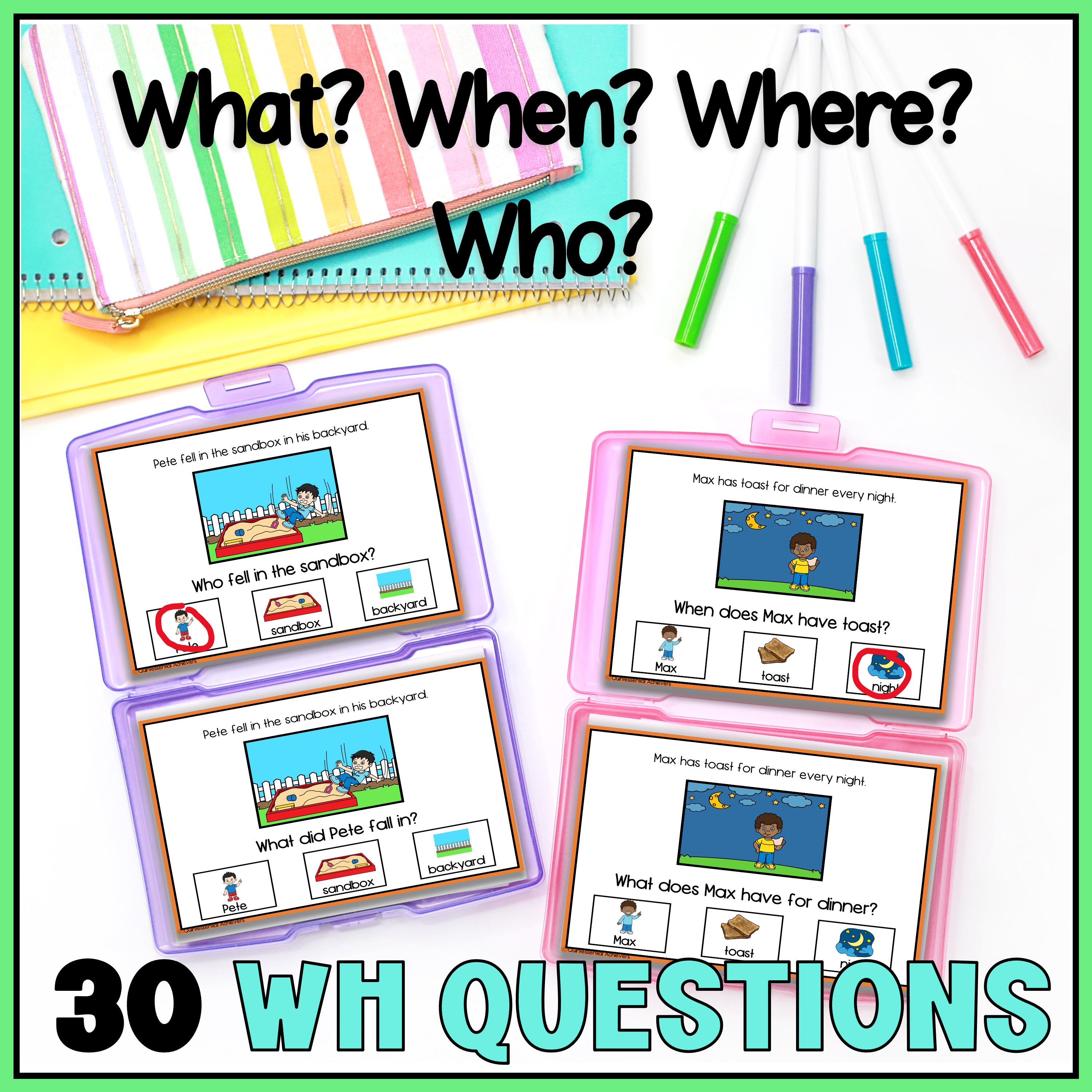 WH Questions Task Cards Sentence Comprehension With Pictures Visual ...