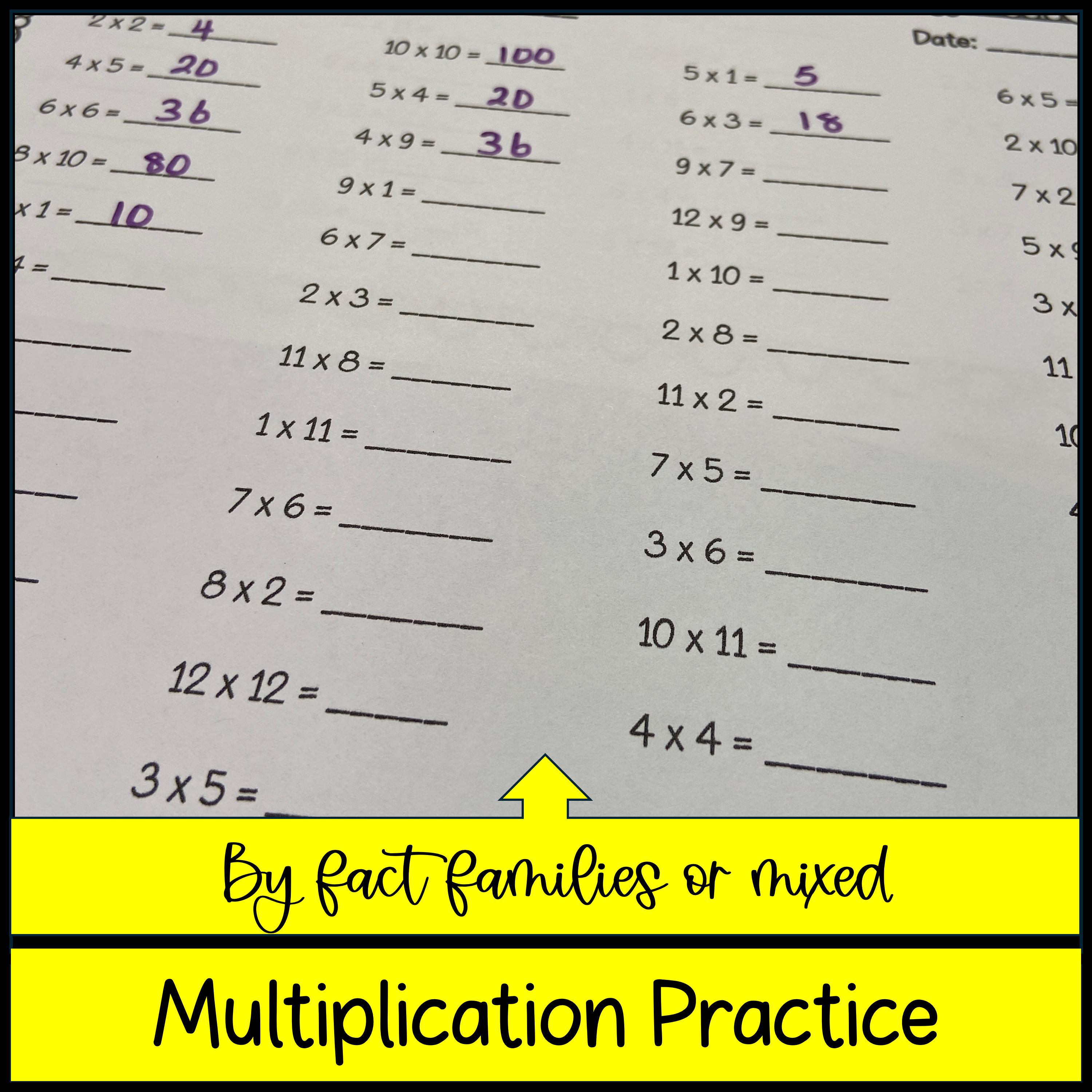 Multiplication Facts Fluency Practice | Fact Families & Times Tables ...