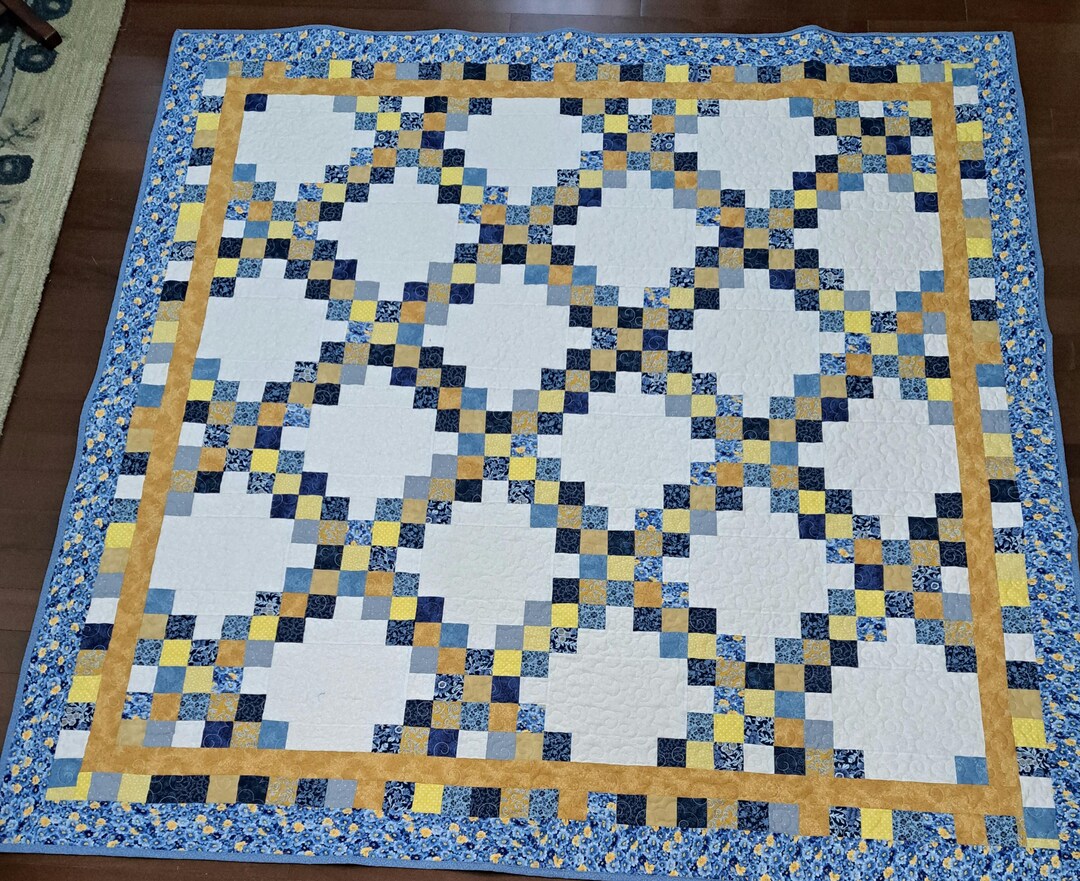 Blue and Gold Quilt - Etsy