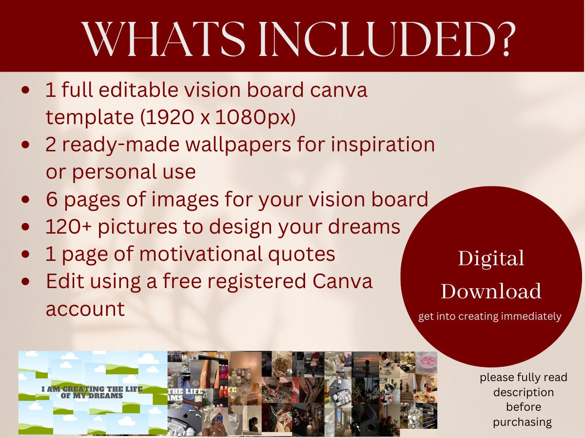 2023-24 Vision Board Canva Template | Digital Vision Board | Mood Board ...