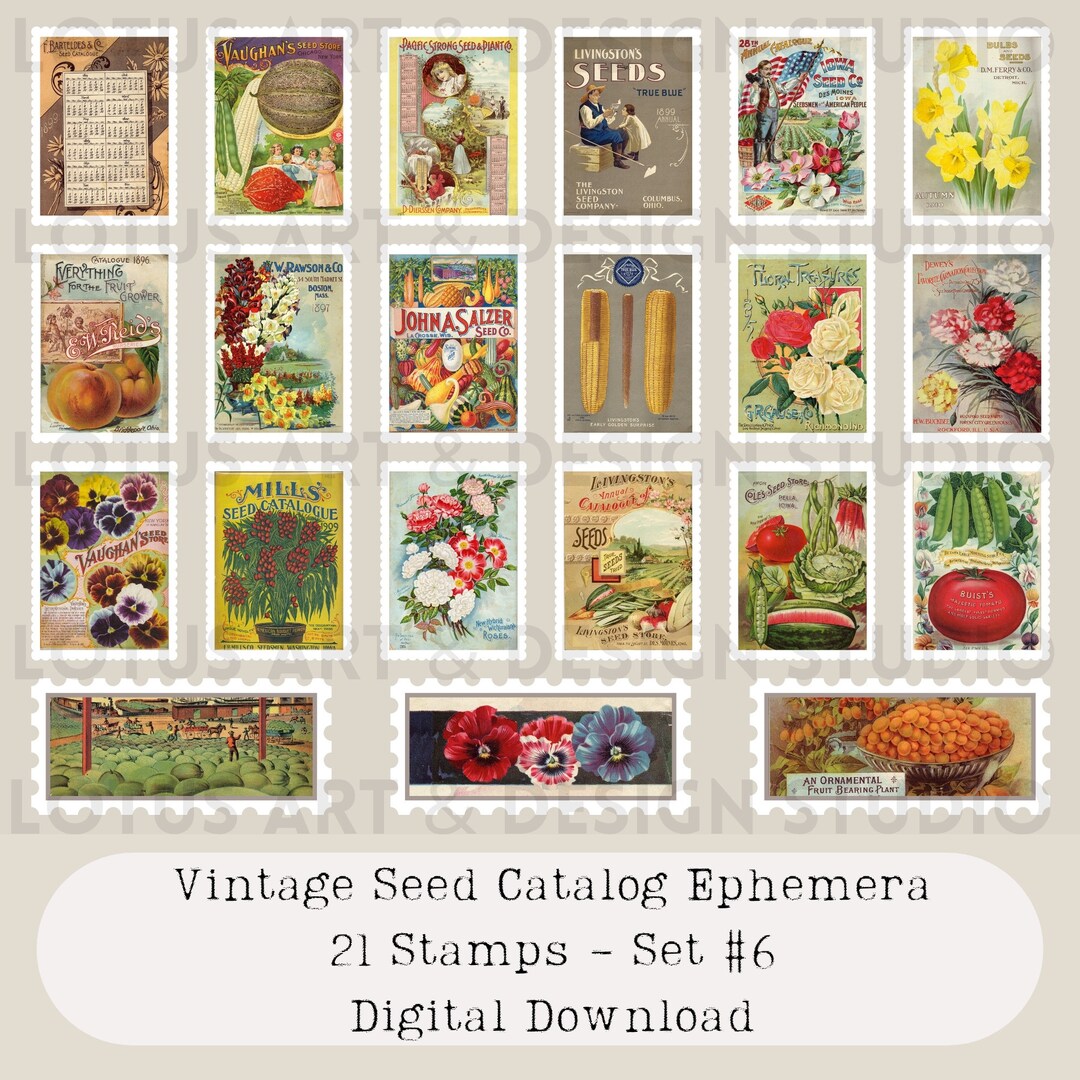 Vintage Seed Catalog Postage Stamps: Ephemera Collage Sheets Set #6 ...