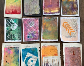 12 Gelli Prints Original Art on Book Pages Black Mixed Media - Etsy