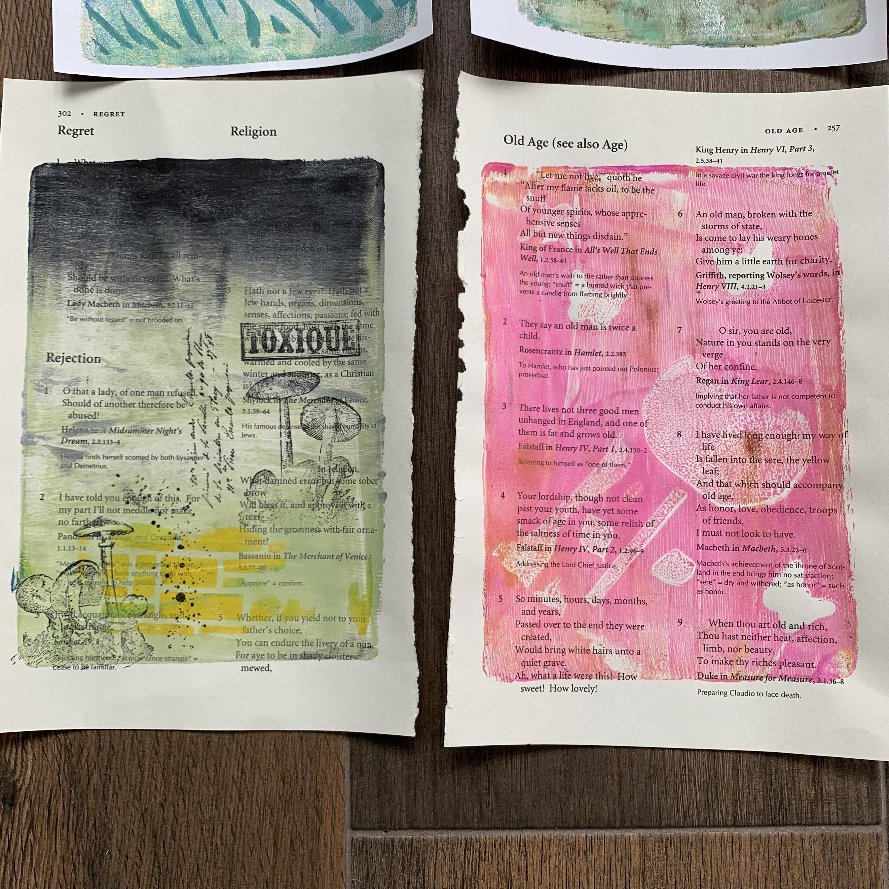 12 Gelli Prints Original Art on Book Pages, Black Mixed Media Paper ...