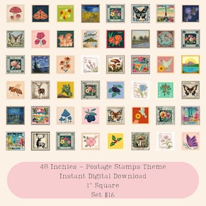 Postage Stamp Inchies: 1" Square Collage Sheet Ephemera - Set #16 ...