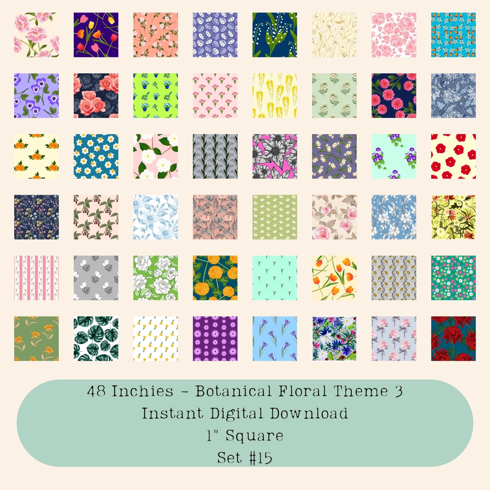 Printable Inchies Sheet, 48 Flower Botanical Theme #3, 1 Inch, 1 ...