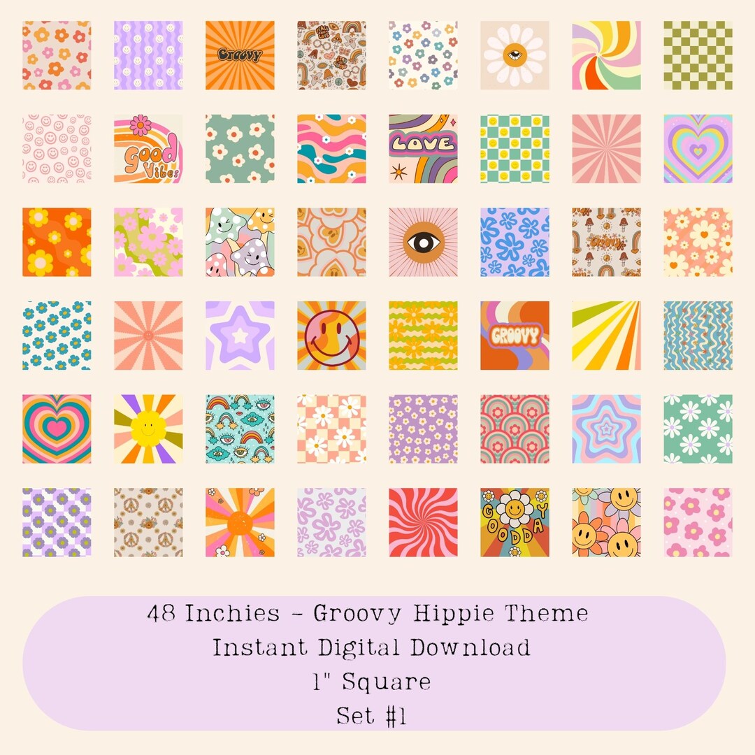 Groovy Hippie Inchies: 1" Square Collage Sheet Ephemera - Set #1 ...