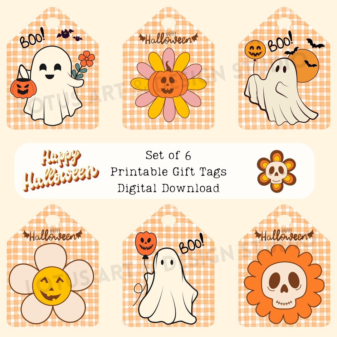 Halloween Tags Printable, Groovy Halloween Gift Tags, Gift Tags for ...