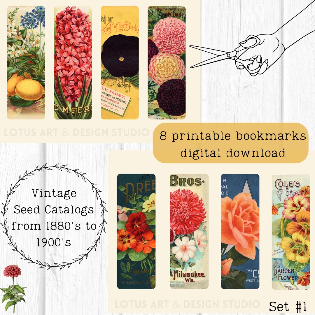 Printable Bookmarks Vintage Seed Catalog 1880's to 1900's Digital ...