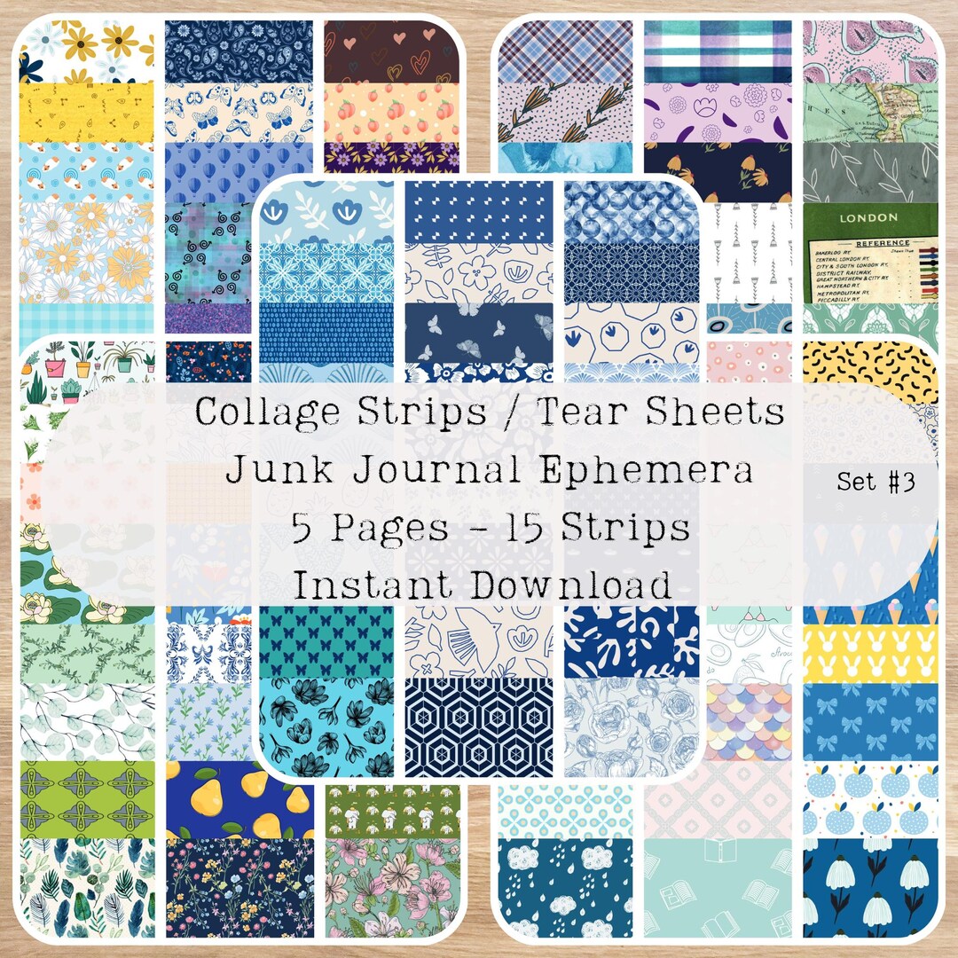 Junk Journal Snippet Collage Strips, Tear Sheets, Vintage Ephemera ...