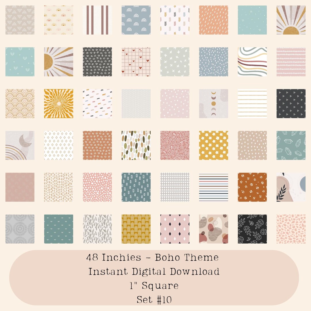 Printable Inchies Sheet, 48 Boho Theme, 1 Inch, 1" Square, 1x1, Junk ...
