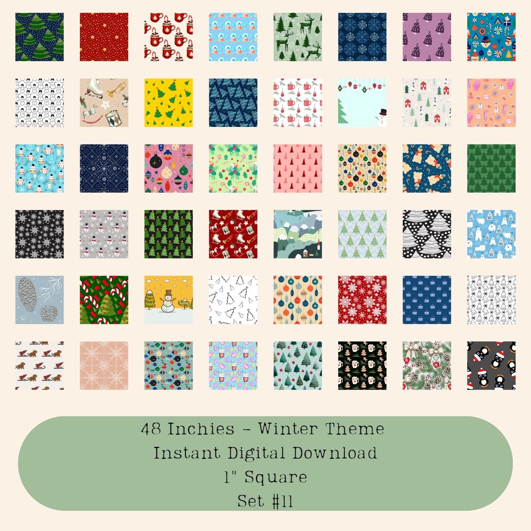 Printable Inchies Sheet, 48 Winter Snow Theme, 1 Inch, 1" Square, 1x1 ...