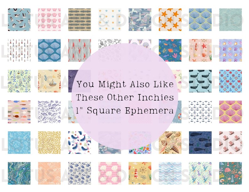Printable Inchies Sheet, 48 Ocean Beach Theme, 1 Inch, 1" Square, 1x1 ...