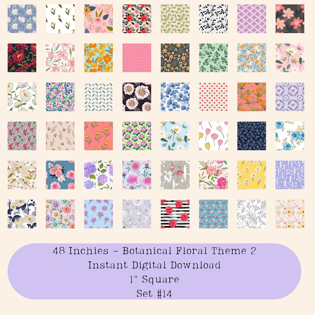 Botanical Flower Inchies: 1" Square Collage Sheet Ephemera - Set #14 ...