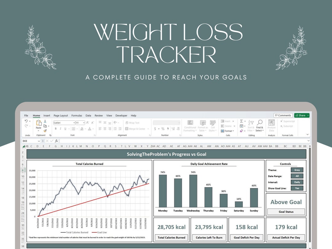 Gray Weight Loss Tracker and Fitness Template, User Friendly Excel ...